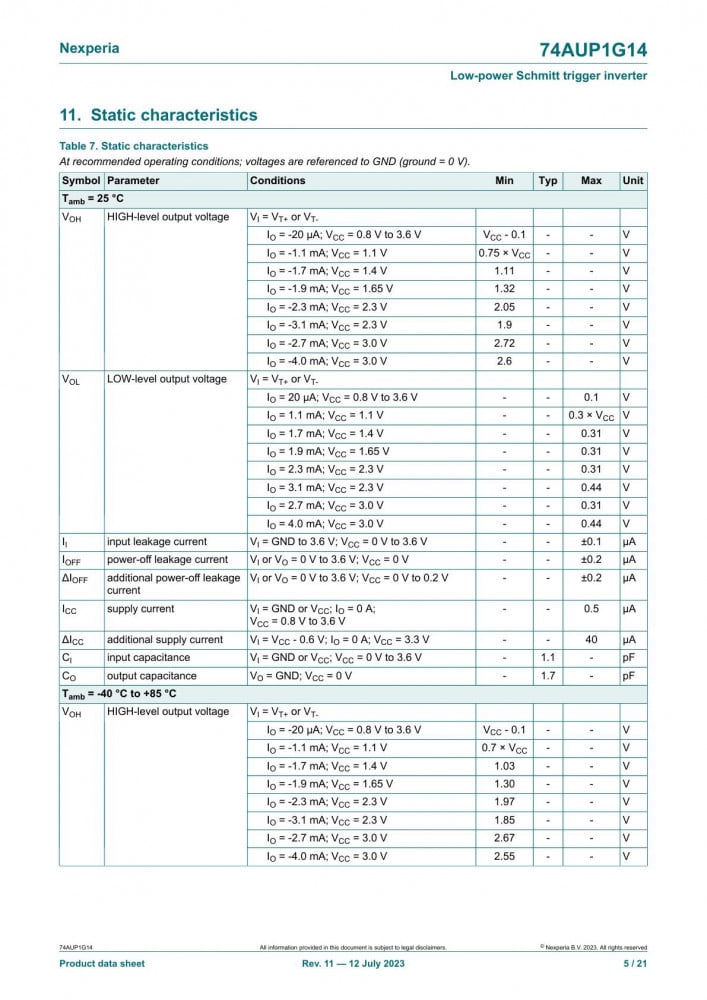 74AUP1G14GM,115 datasheet page 5