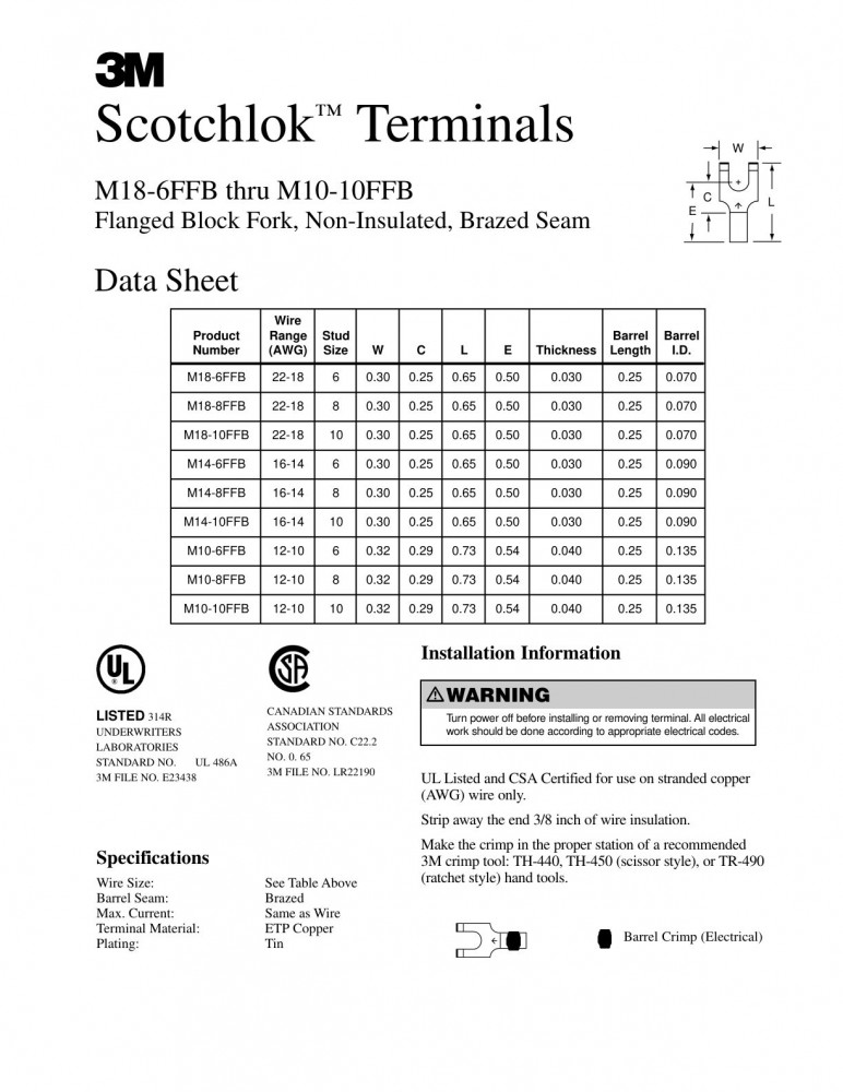 3M Scotchlok M10-10FFBK technical datasheet page 1