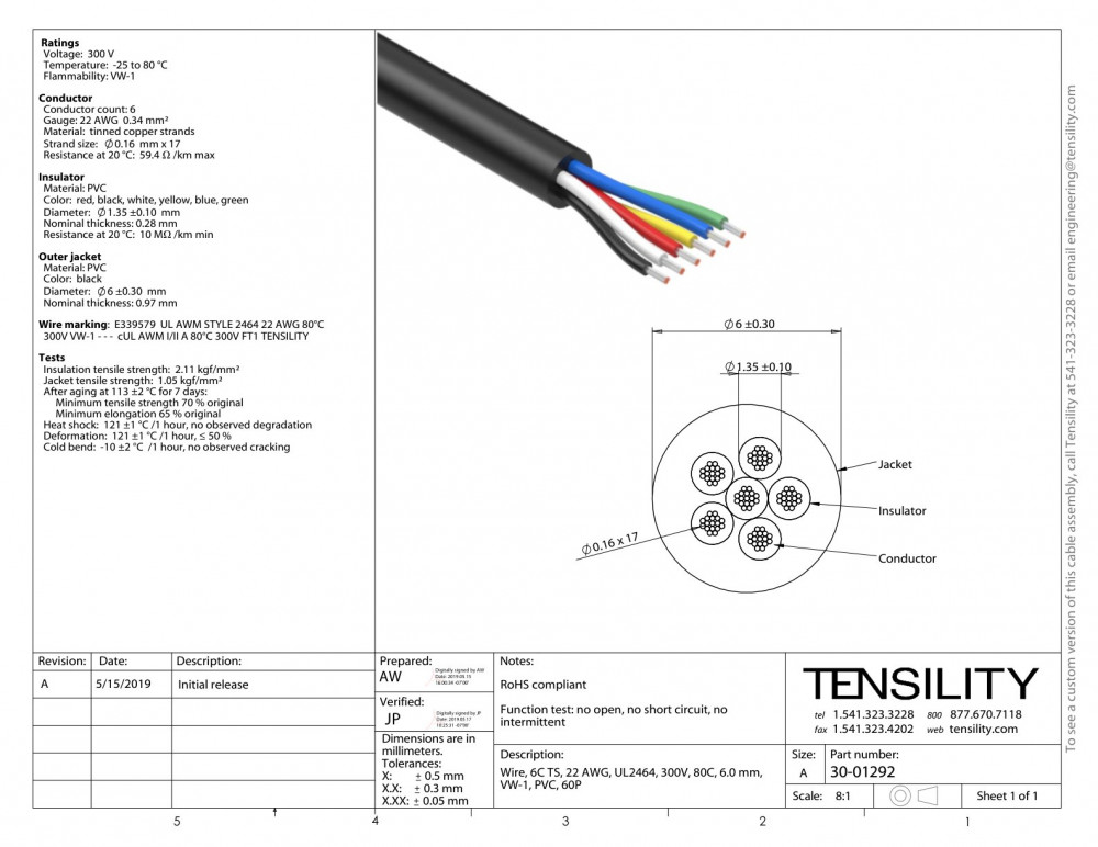 Tensility International 30-01292 cable drawing page