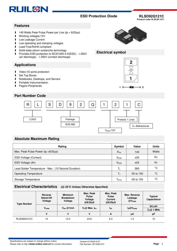RLSD92Q121C datasheet page 1