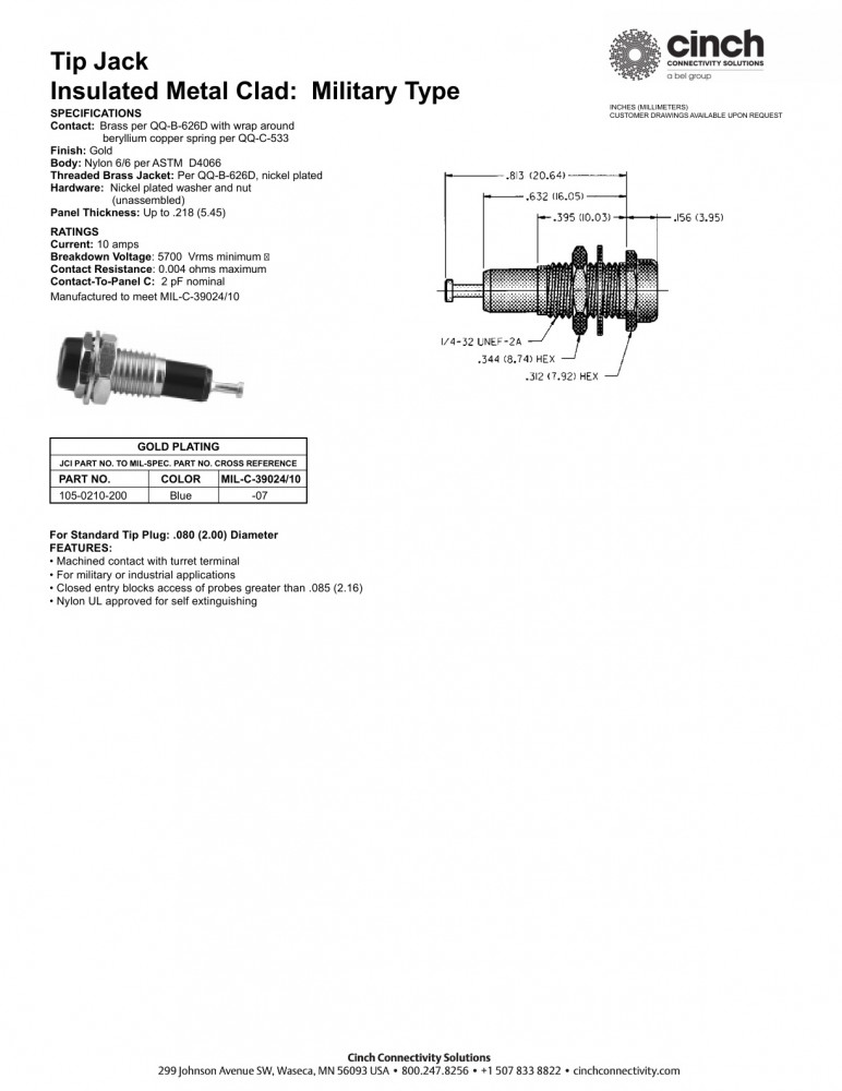 Bel Fuse 105-0210-200 technical document