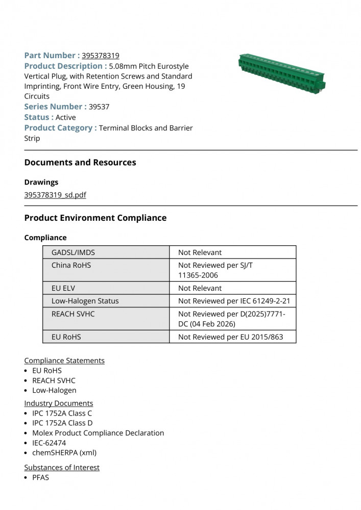 MOLEX 395378319 technical drawing, page 1