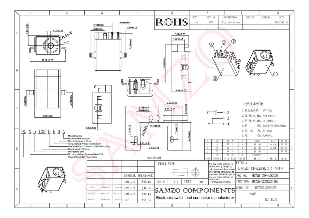 SAMZO 9CN5129BEHA technical drawing