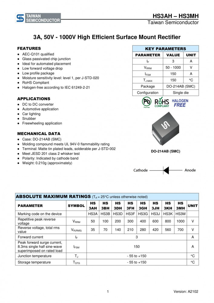 HS3BH datasheet page 1