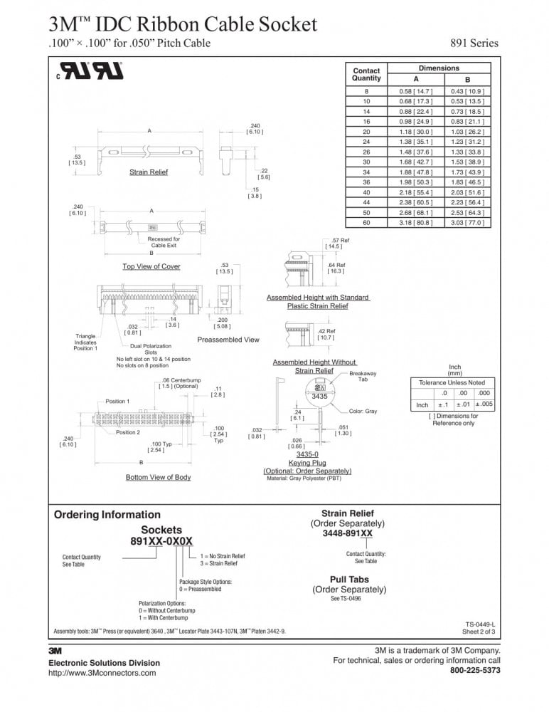 3M 891 Series IDC ribbon cable socket technical document page 2