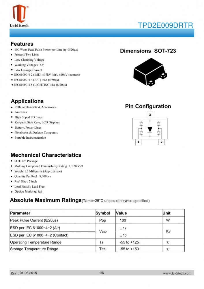 TPD2E009DRTR datasheet page 1