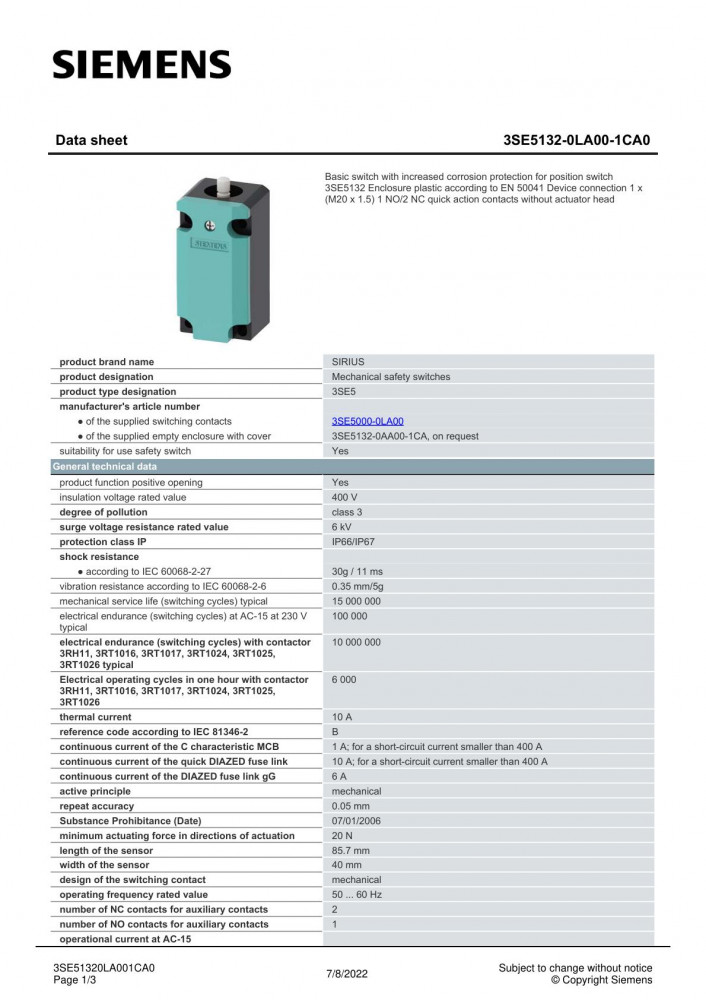 3SE51320LA001CA0 datasheet page 1