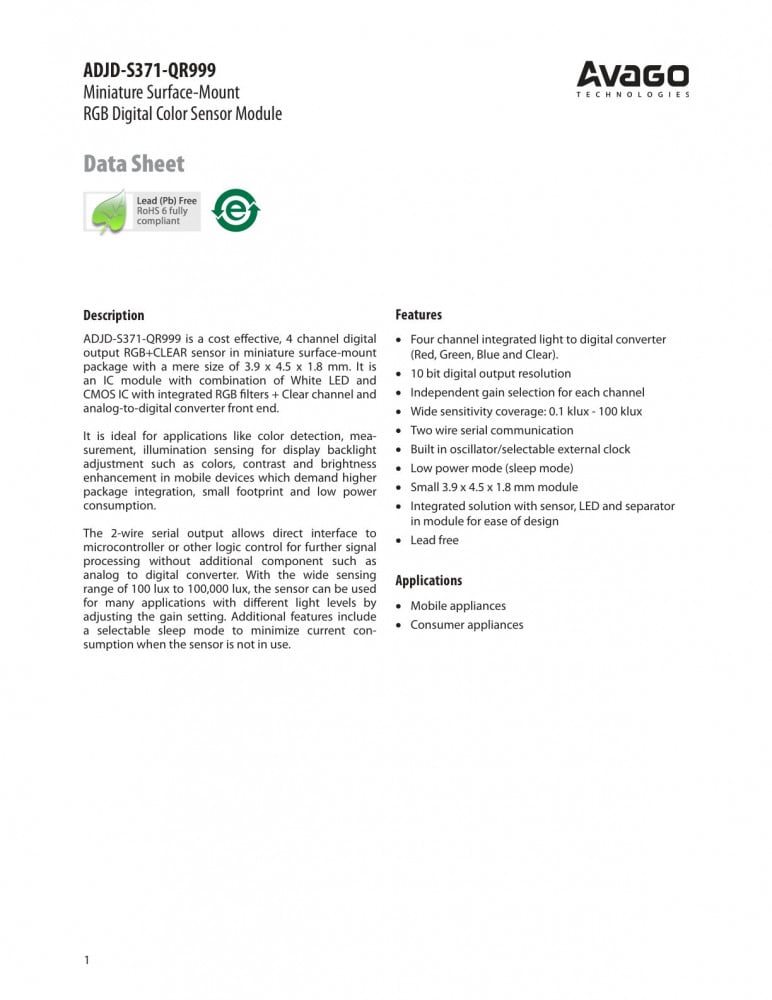 ADJD-S371-QR999 datasheet page 1