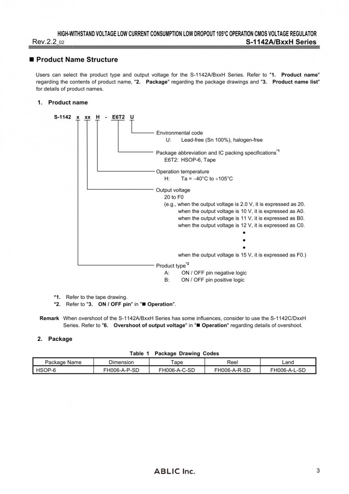 S-1142A/BxxH datasheet page 3