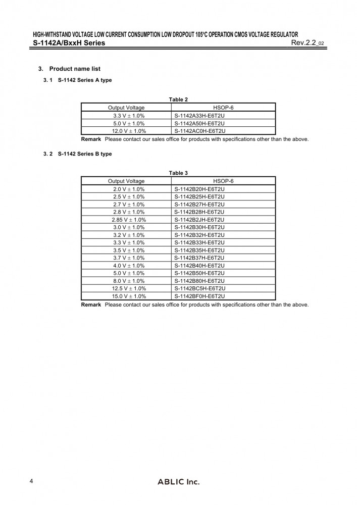 S-1142A/BxxH datasheet page 4