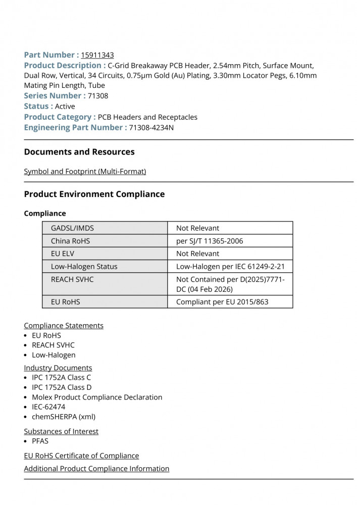 MOLEX 15911343 document image, page 1