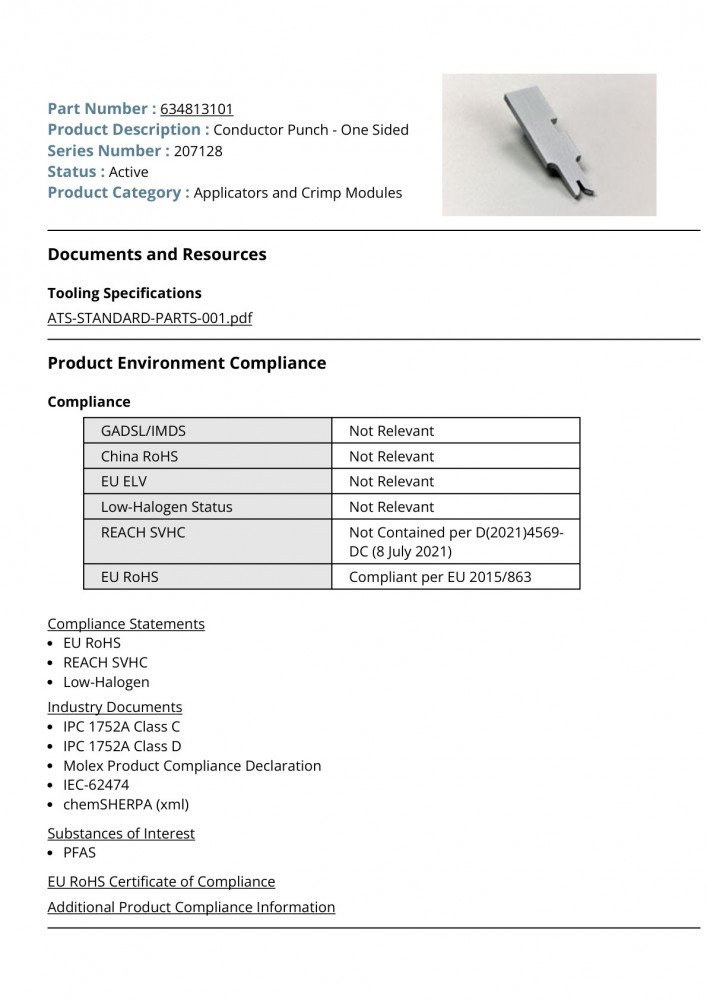 Molex 634813101 tooling document image, page 1