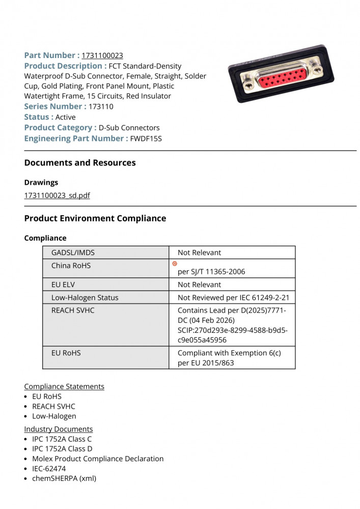 MOLEX 1731100023 drawing page 1