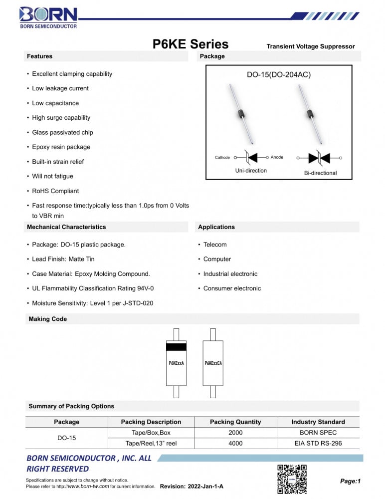 P6KE68A datasheet page 1