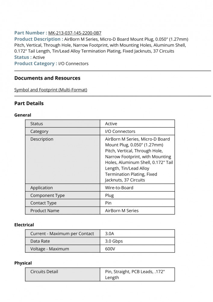 Technical document page 1 for MK-213-037-145-2200-0B7