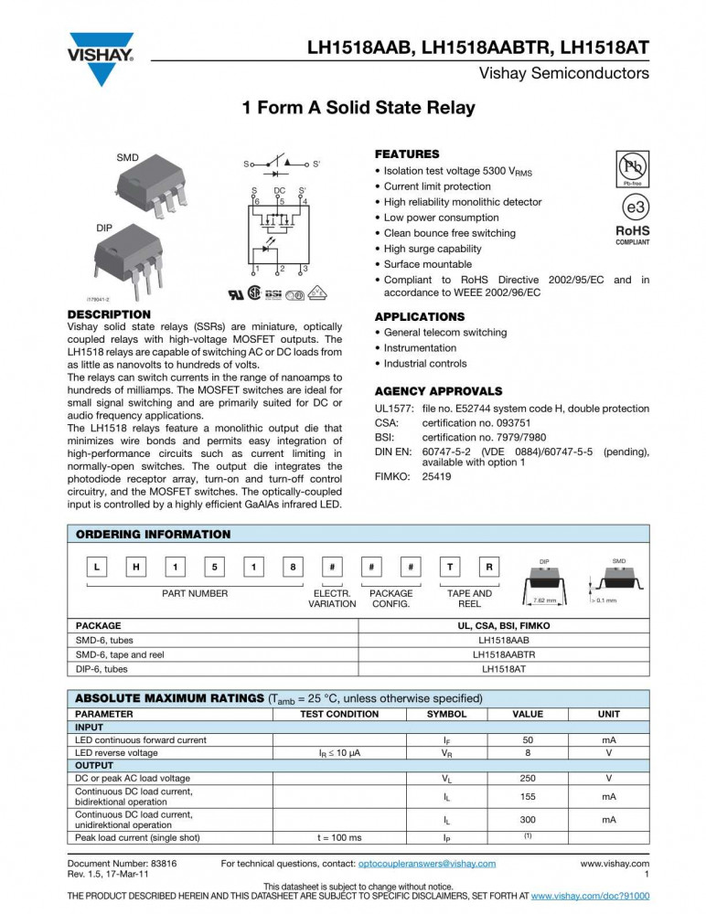 LH1518 datasheet page 1