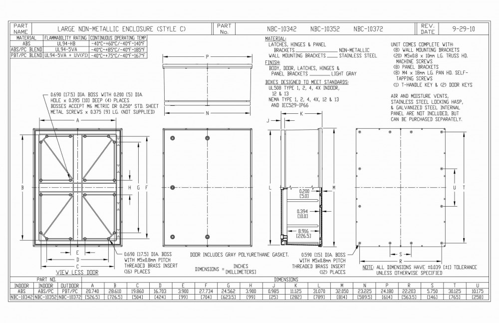 Bud Industries NBC-10372 enclosure technical drawing and specification sheet
