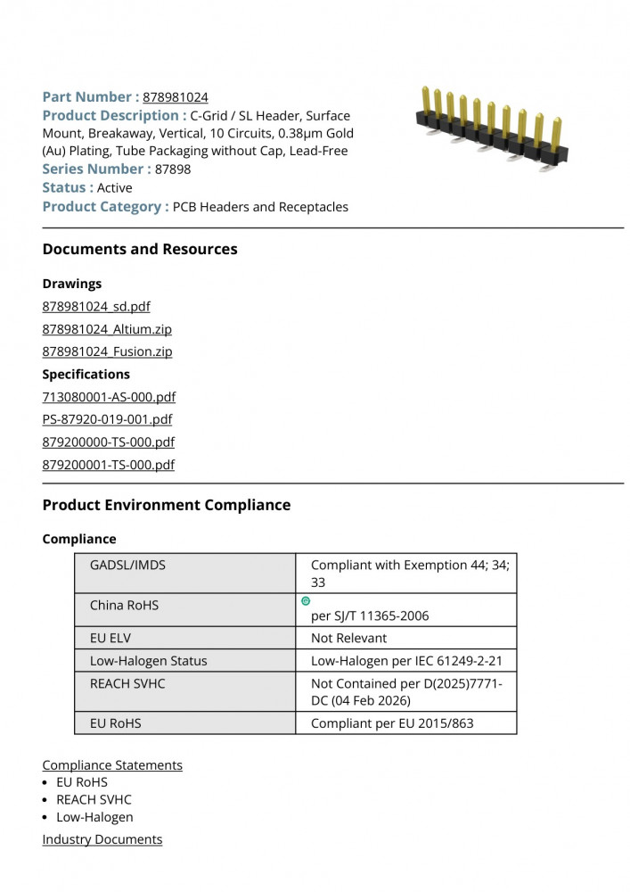 MOLEX 878981024 technical drawing preview, page 1