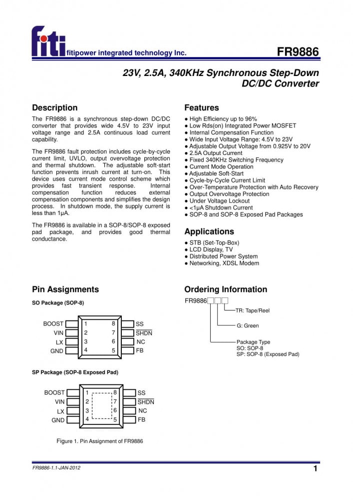 FR9886SOGTR datasheet page 1