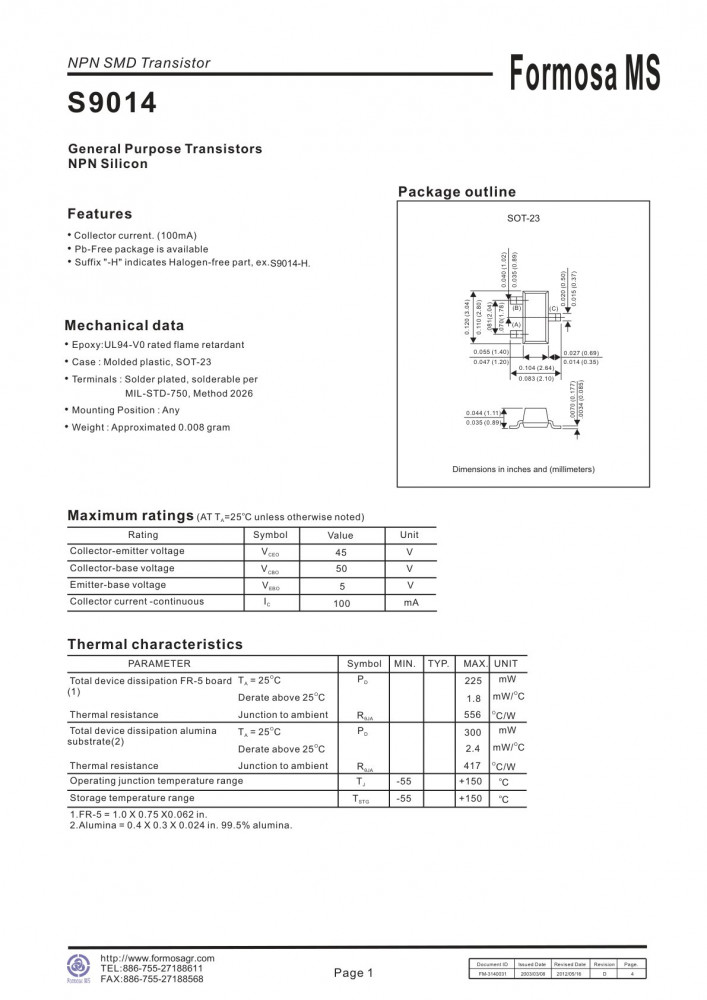 FMS S9014 datasheet page 1