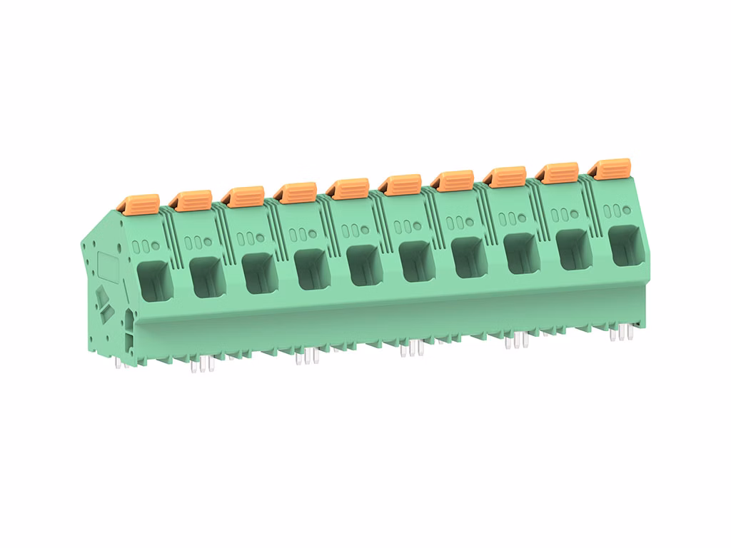 15.00mm Pitch Lever Activated Fixed Mount PCB Terminal Block, 35° Wire Entry, Left Rear Terminal, 10 Circuits for sale
