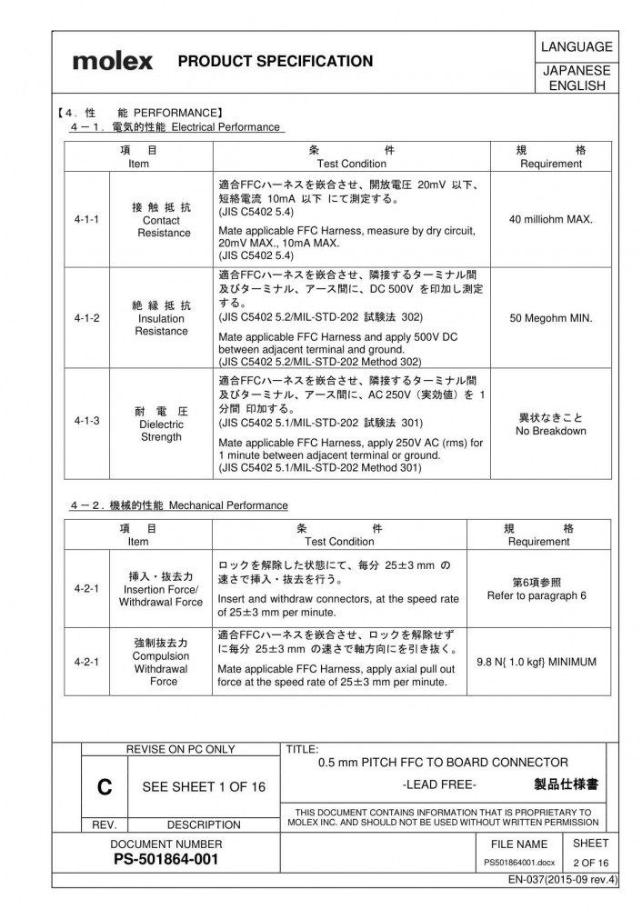 Connector specification document, page 2