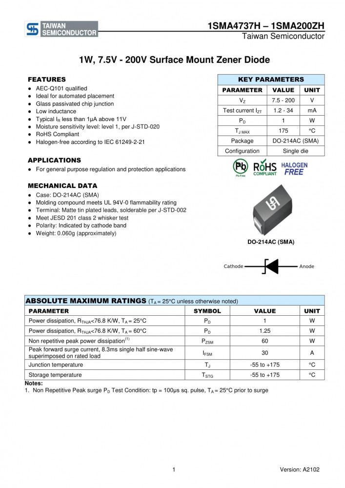 1SMA4749H datasheet page 1