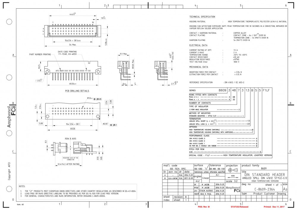 Amphenol 86094327313T55F1LF product drawing preview