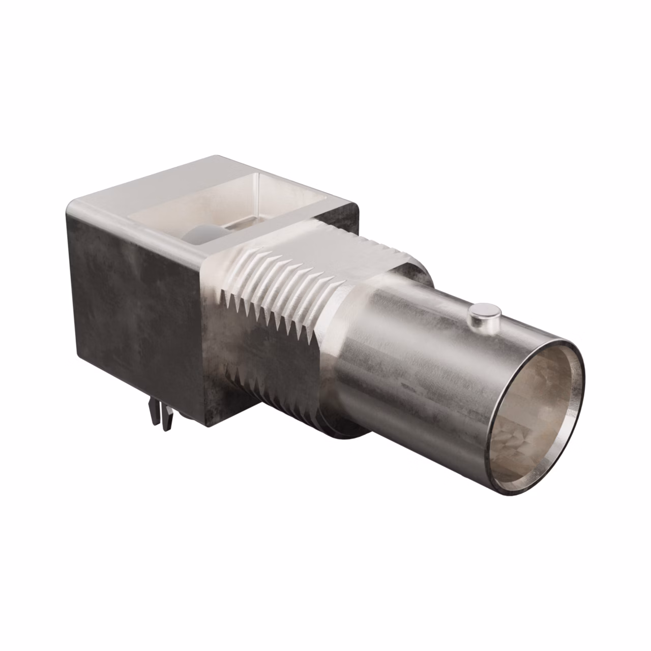BNC Jack, Right-Angle, Bulkhead Receptacle, PCB, with Board Lock Legs, Die Cast Body, Nickel (Ni) Plated, Housing Height 12.70mm, Low Profile, Tray, 75 Ohms for sale
