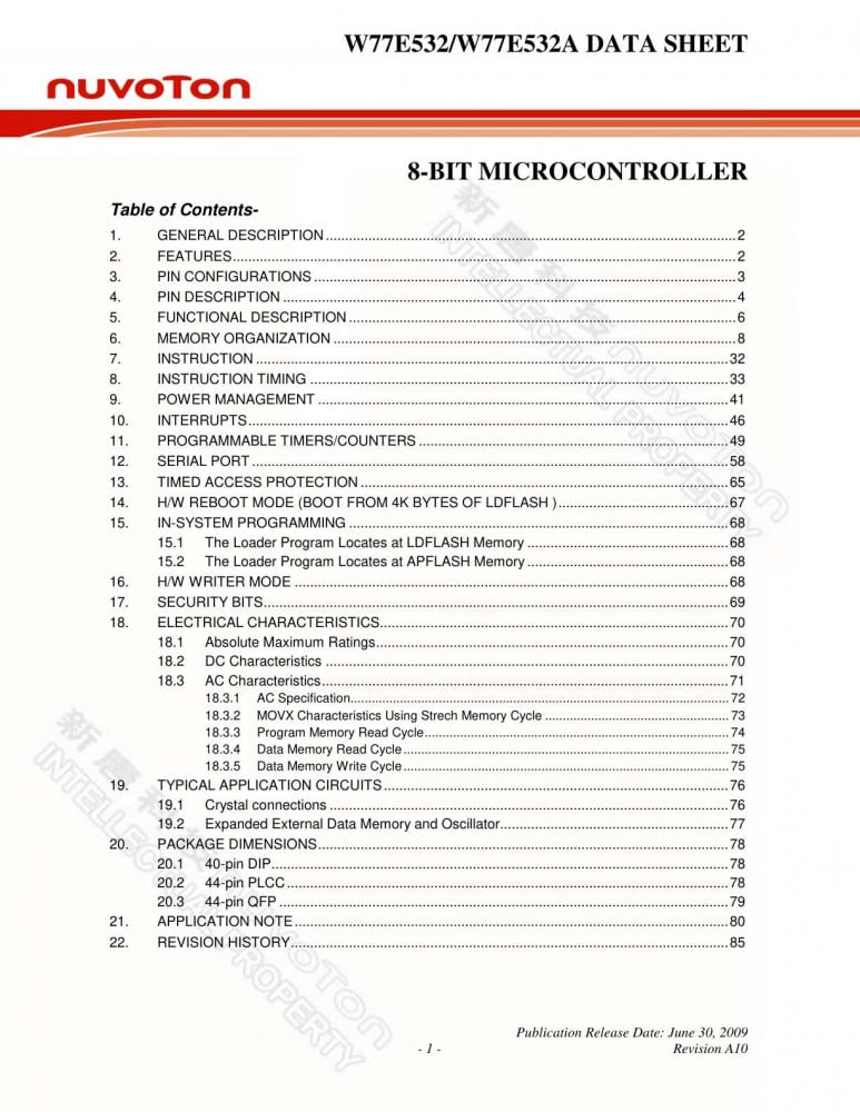 W77E532A datasheet page 1