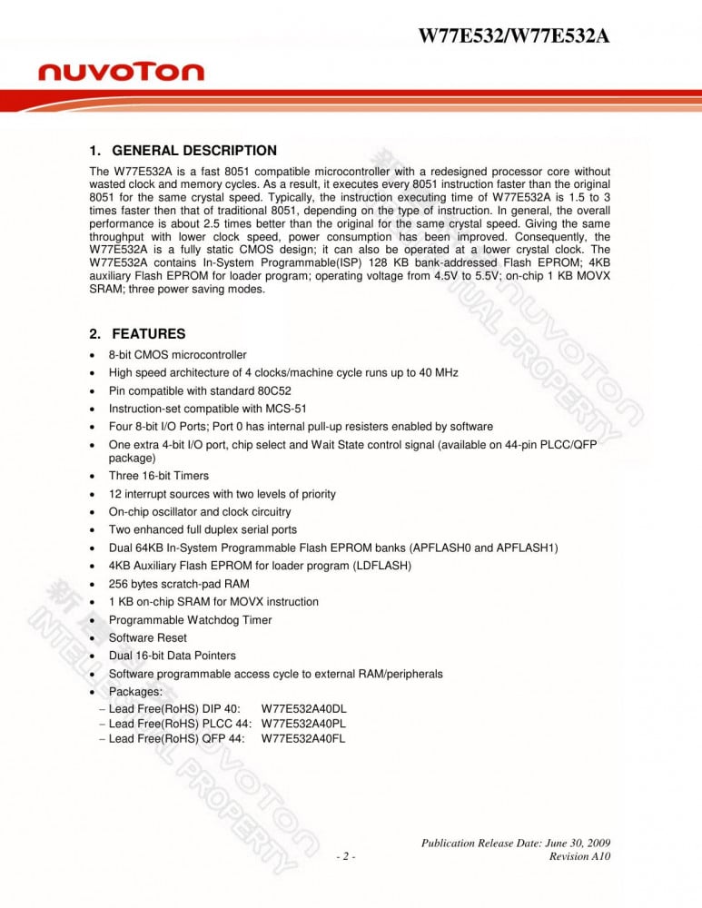 W77E532A datasheet page 2