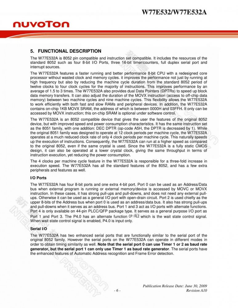 W77E532A datasheet page 6