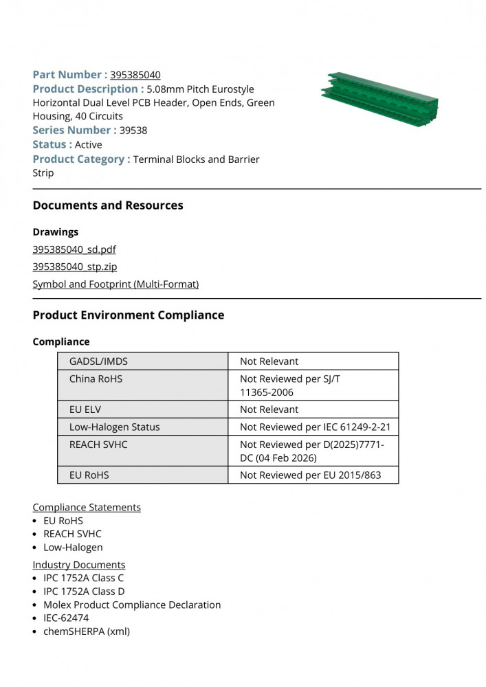 MOLEX 395385040 document image, page 1