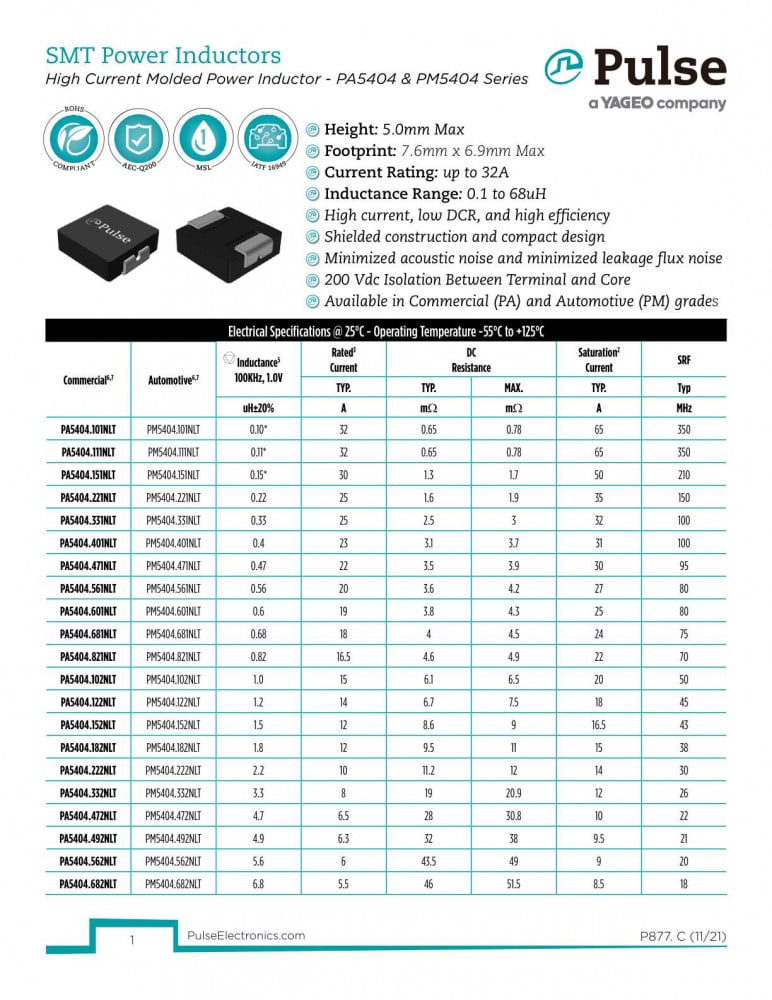 PULSE PA5404 series datasheet page 1