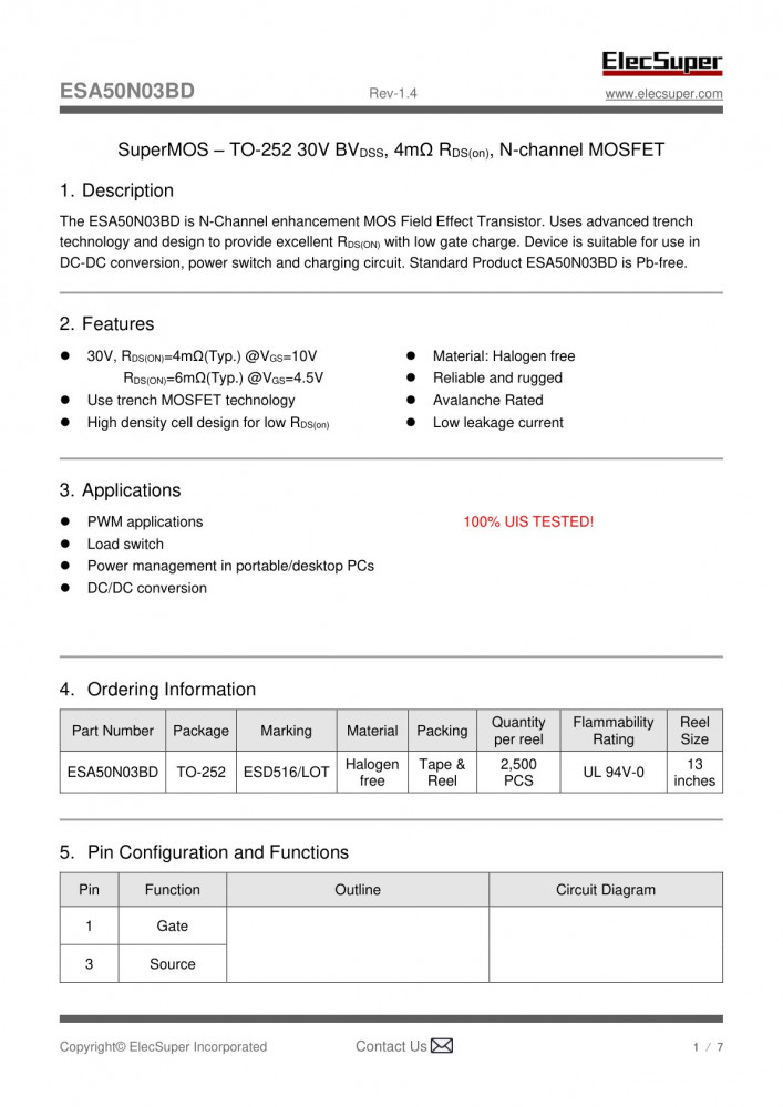 ESA50N03BD datasheet page 1