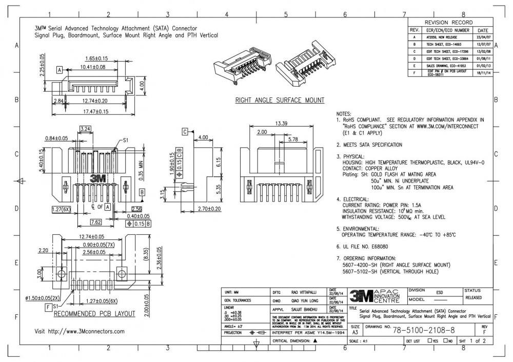 3M 5607 series SATA connector drawing page 1