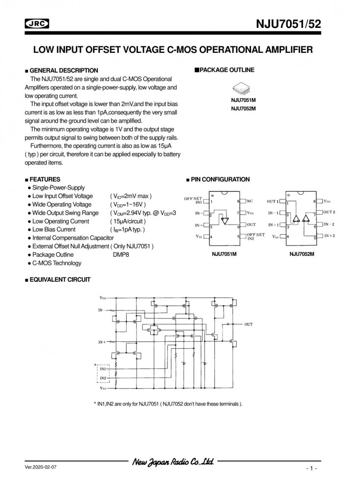 NJU7052 datasheet page 1