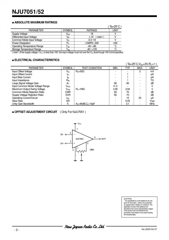 NJU7052 datasheet page 2