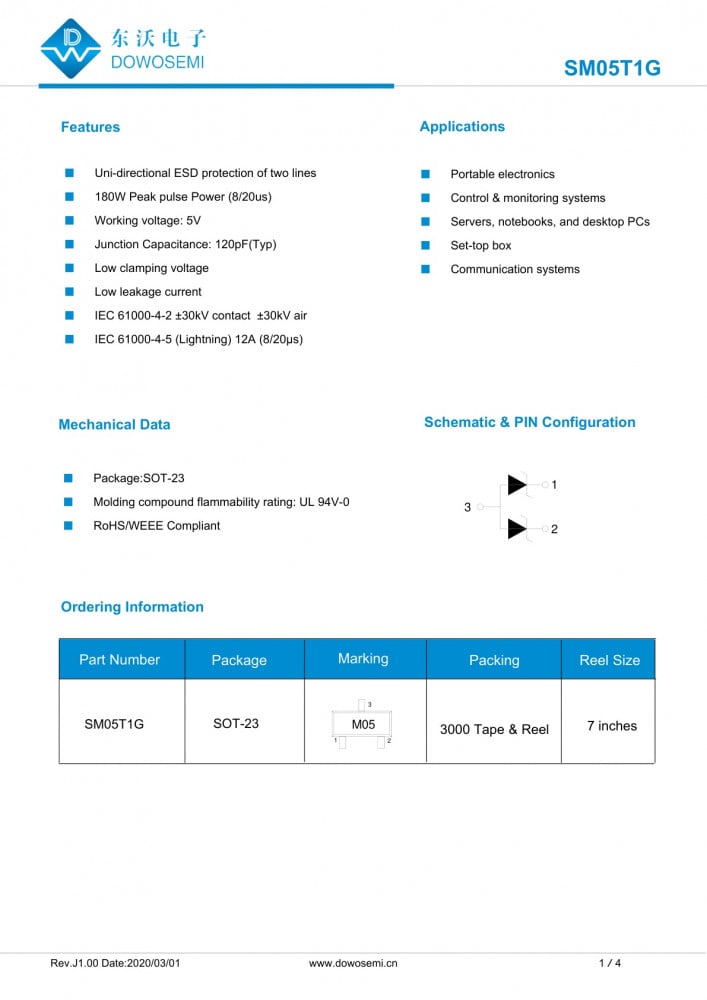 SM05T1G datasheet page 1