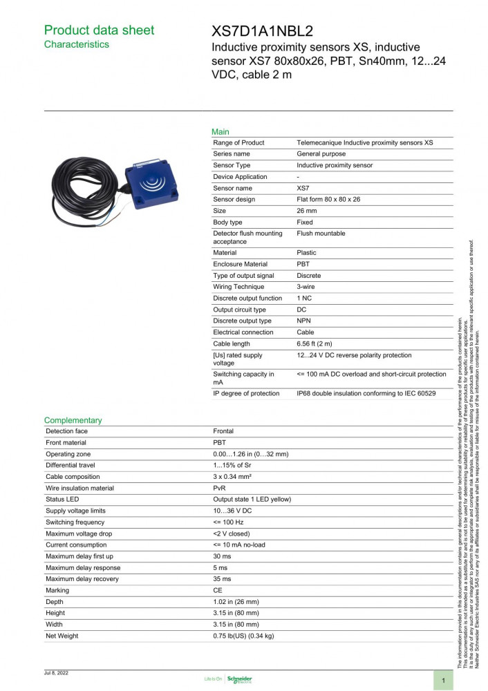 XS7D1A1NBL2 documentation page 1