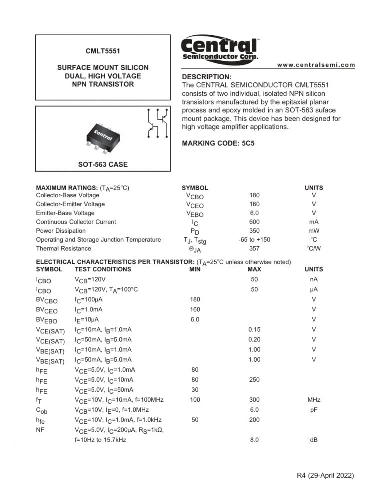 CMLT5551 datasheet page 1