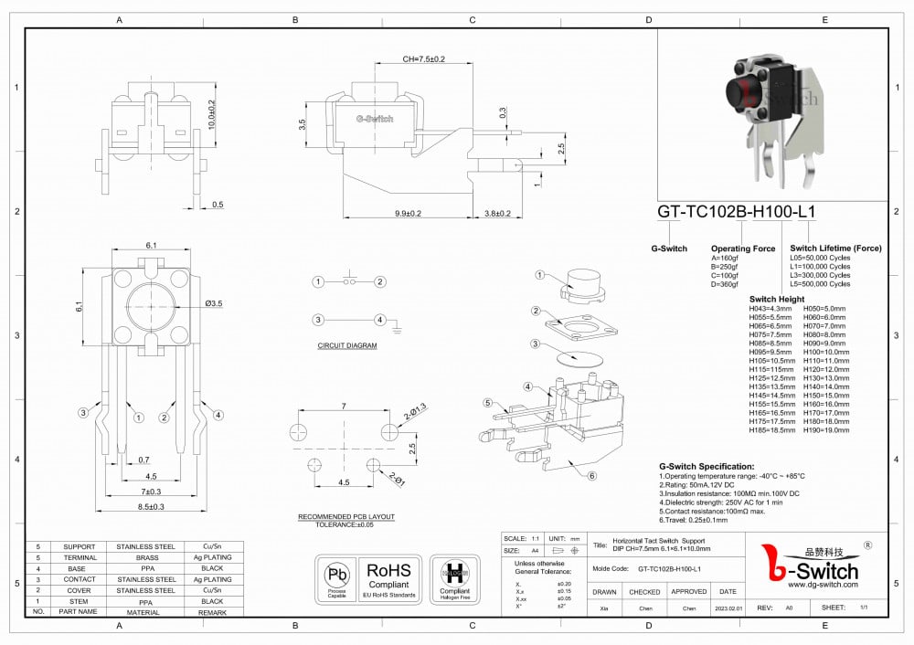 GT-TC102B-H100-L1 technical document page 1