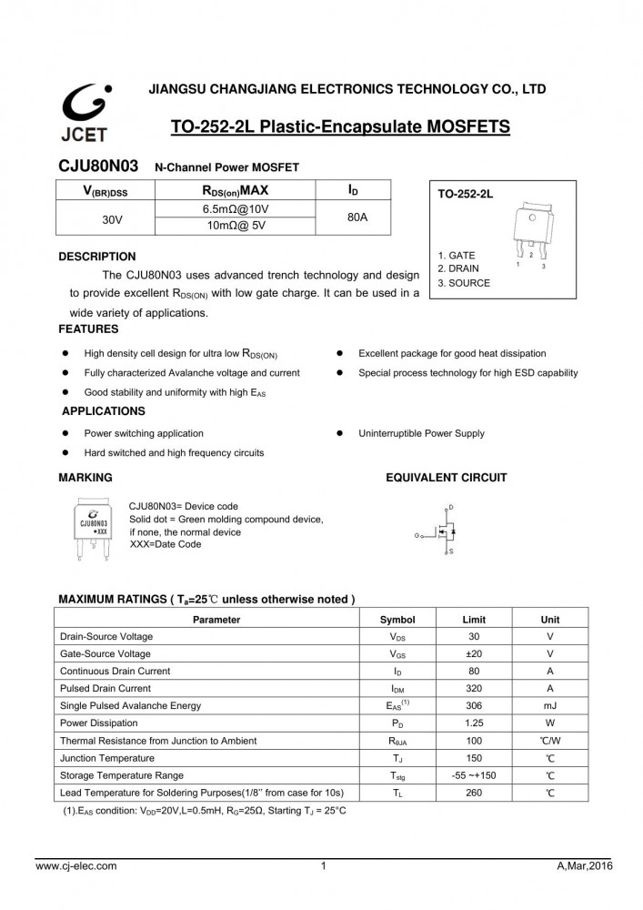 CJU80N03 datasheet page 1