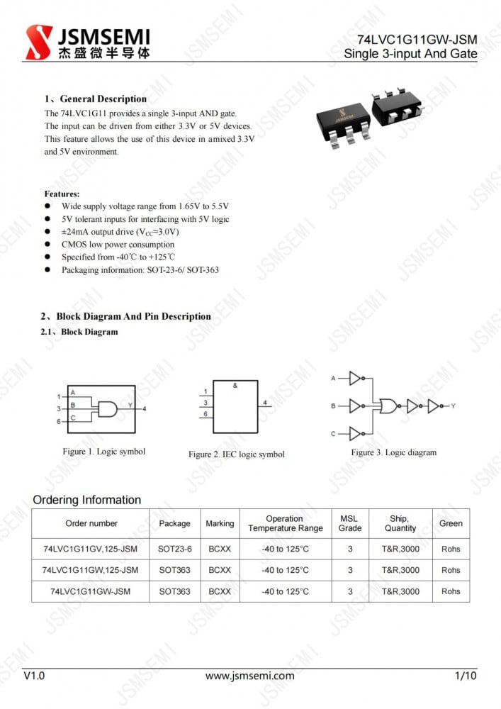 74LVC1G11GW-JSM datasheet page 1