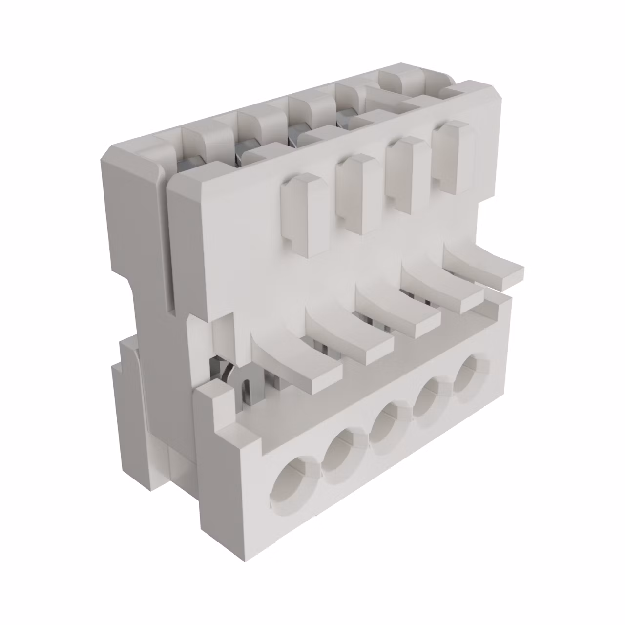 Appli-Mate RAST 2.5 IDT Housing, 2.50mm Pitch, Female, 5 Circuits, Beaded Terminal, All Position Keys, Slotted Endwalls, Polarizing Rib Between Circuits 3 & 4