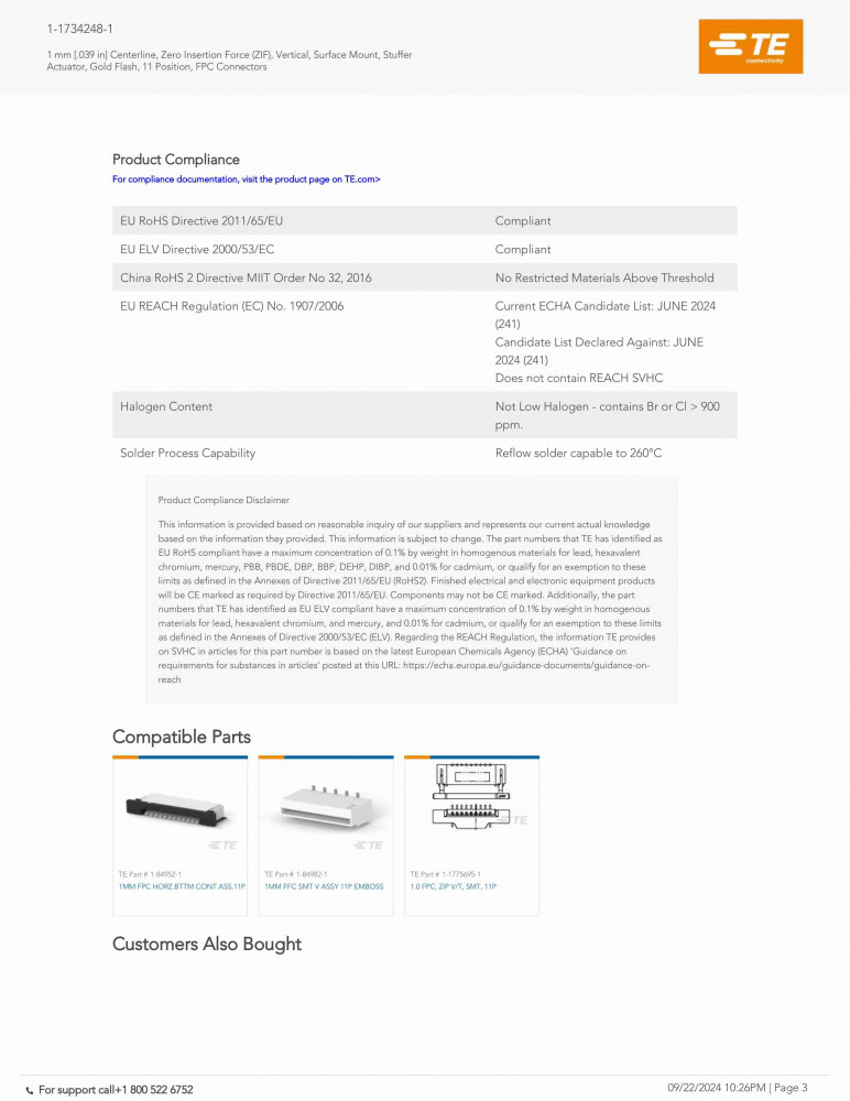 TE Connectivity product documentation page 3