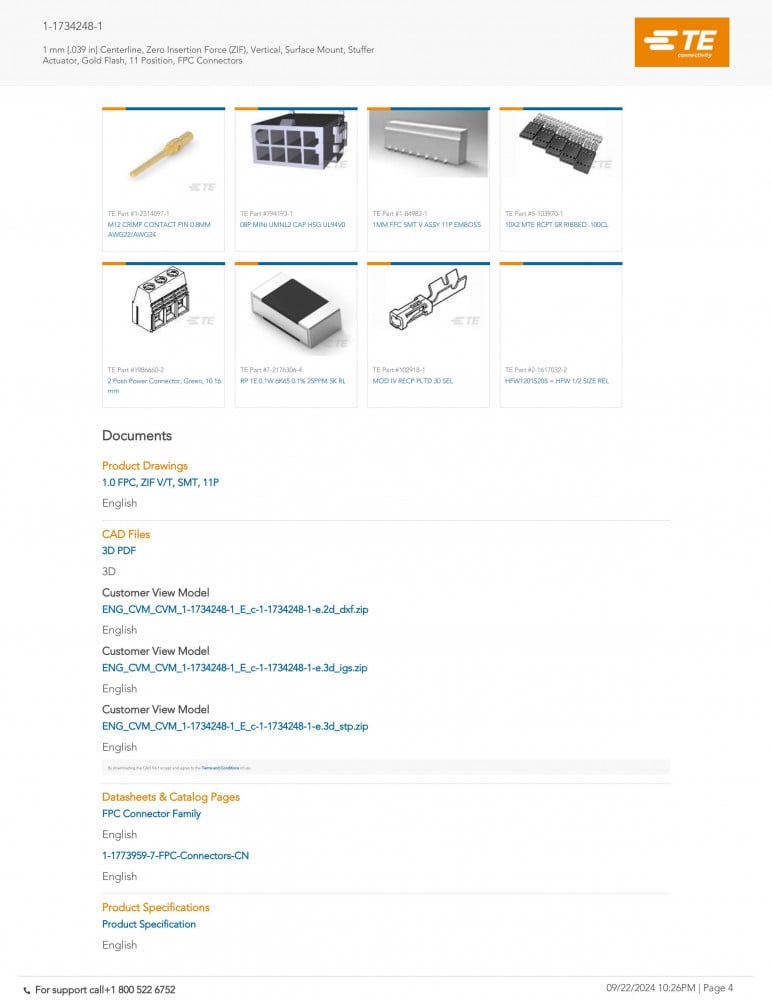 TE Connectivity product documentation page 4