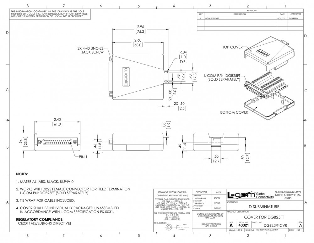 L-com DGB25FT-CVR technical drawing