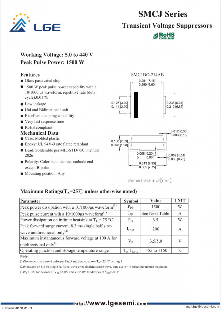 LGE SMCJ series datasheet page 1