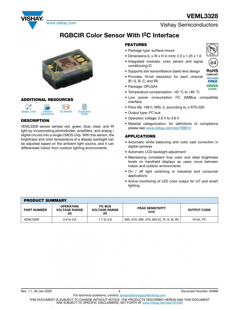 VEML3328 datasheet page 1